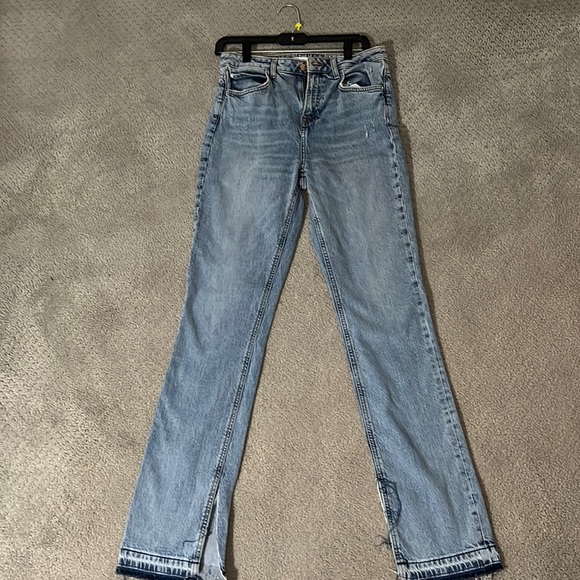 Zara | Jeans | Zara Extra Long Split Hem Denim Jeans Straight Leg ...